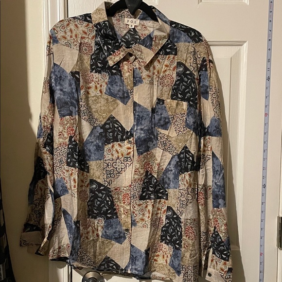 POL | Tops | Pol Blue And Cream Patchwork Blouse | Poshmark